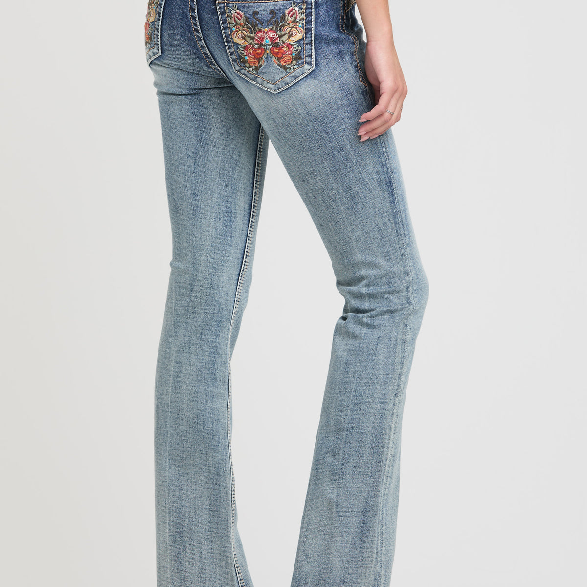 Womens Embroidered Bootcut Jeans with Rhinestones – Grace in LA