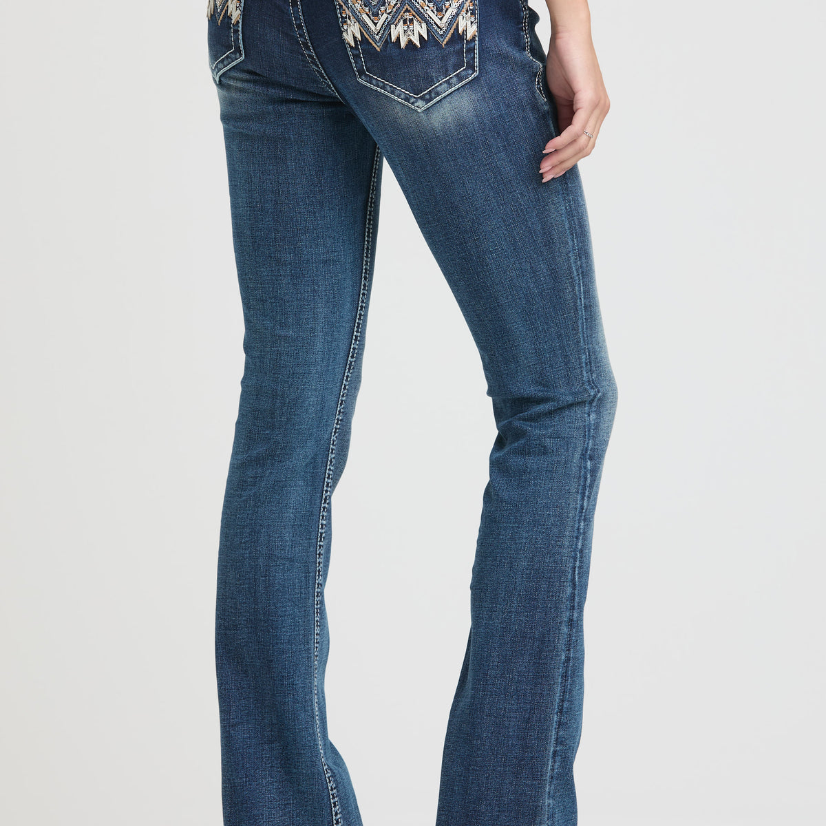 Aztec Embroidered Mid Rise Bootcut Jeans for Women – Grace in LA